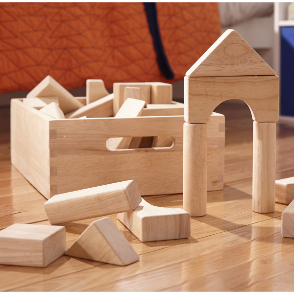Melissa Doug Standard Unit Solid Wood Building Blocks With Wooden Storage Tray 60 pcs Walmart