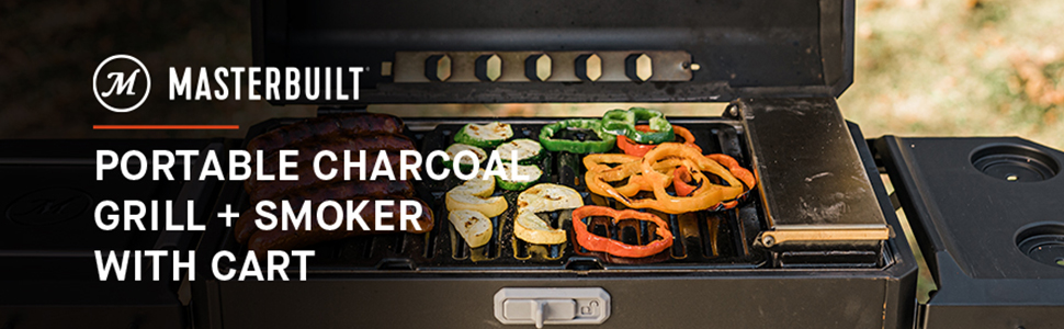 Masterbuilt Portable Charcoal Grill and Smoker in Black with Cart and ...