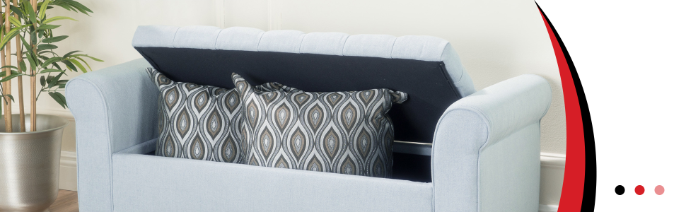 Noble House Keiko Tufted Dark Blue Fabric Armed Storage Bench 10936 ...