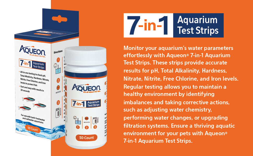 Aqueon 7-in-1 Aquarium Water Test Strips, 50 Count