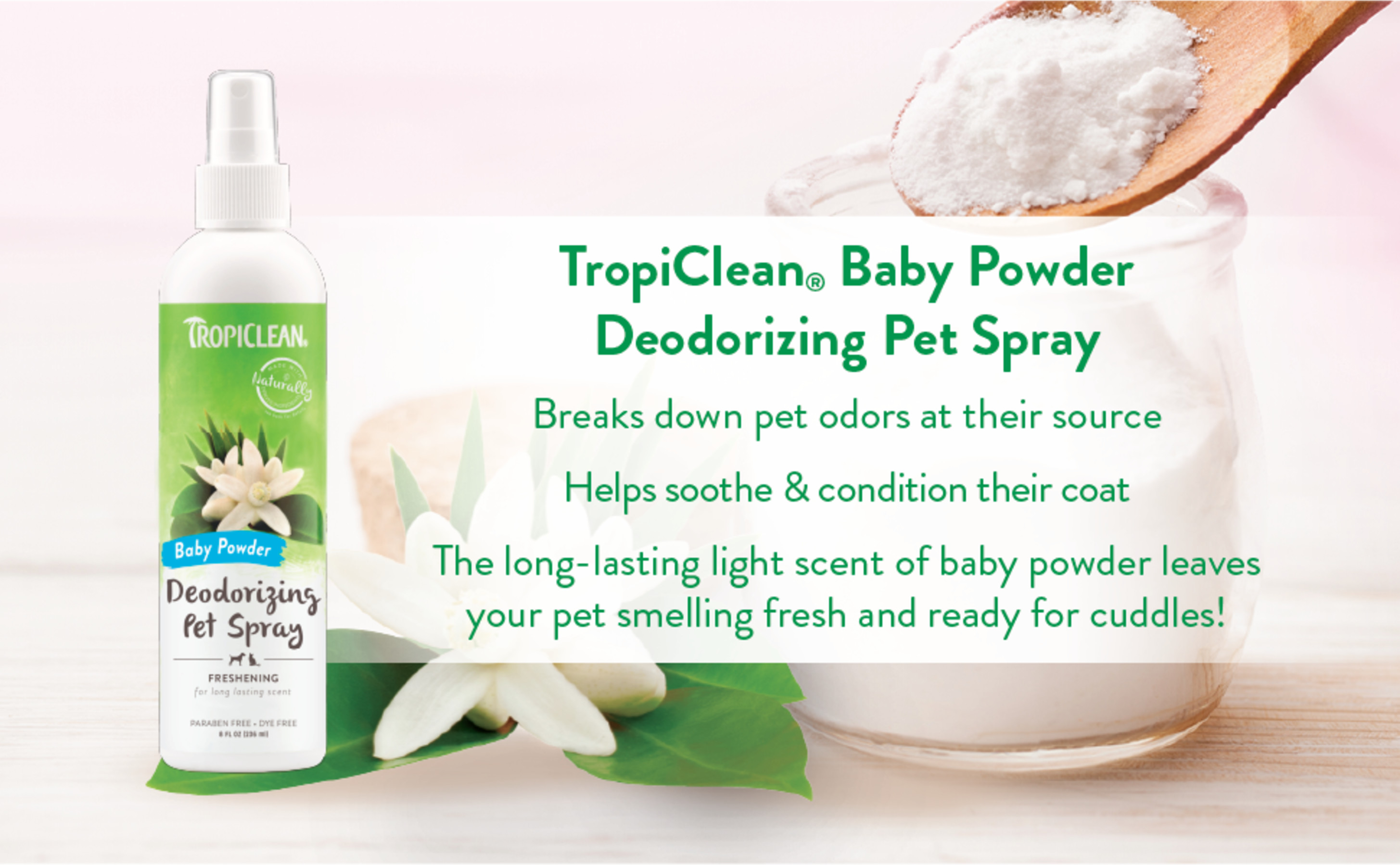 TropiClean Baby Powder Deodorizing Spray for Pets, 8 fl. oz. | Petco