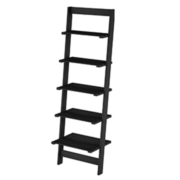 Dark wood ladder shelf store