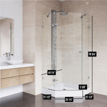 VIGO Verona 40 in. L x 40 in. W x 79 in. H Frameless Pivot Neo-angle Shower Enclosure Kit in ...