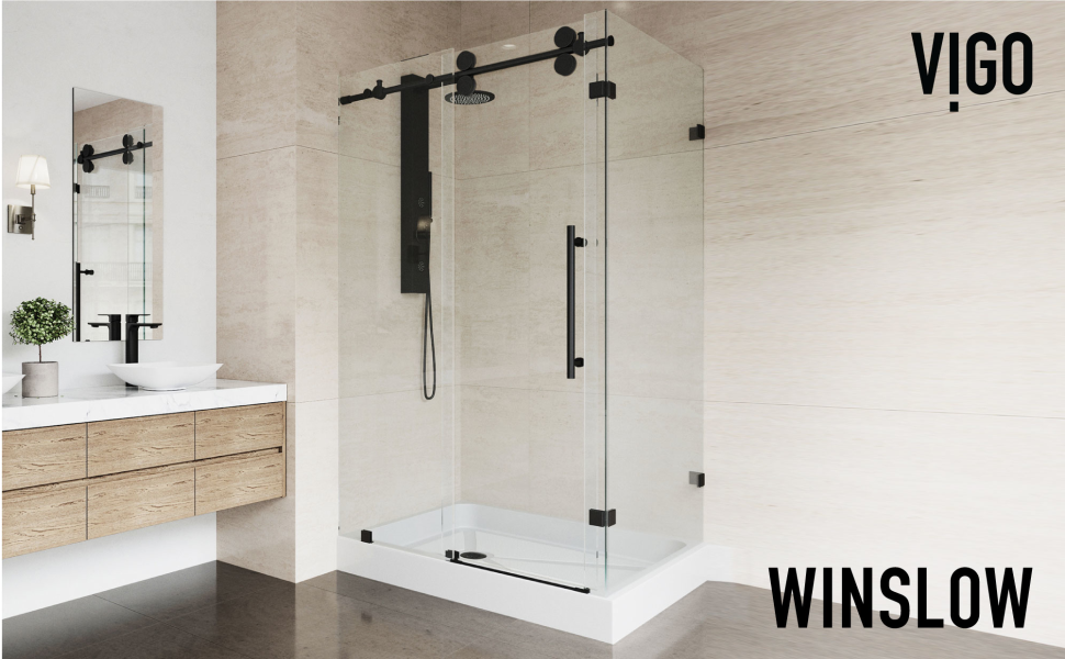 VIGO Winslow 36 in. L x 48 in. W x 79 in. H Frameless Sliding Rectangle Shower Enclosure Kit in ...