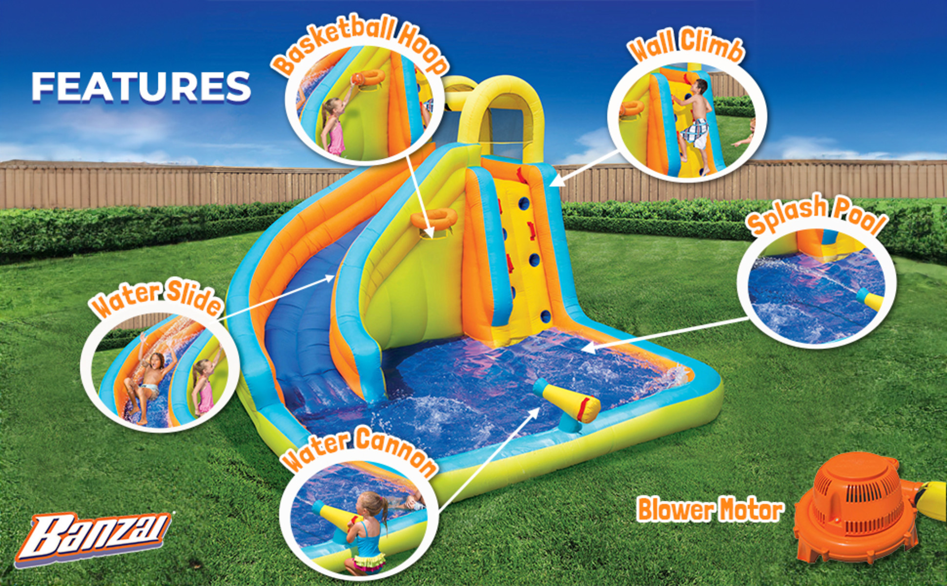 Sprinkler Kids Banzai Inflatable Pipeline Water Slide And Splash Pool ...