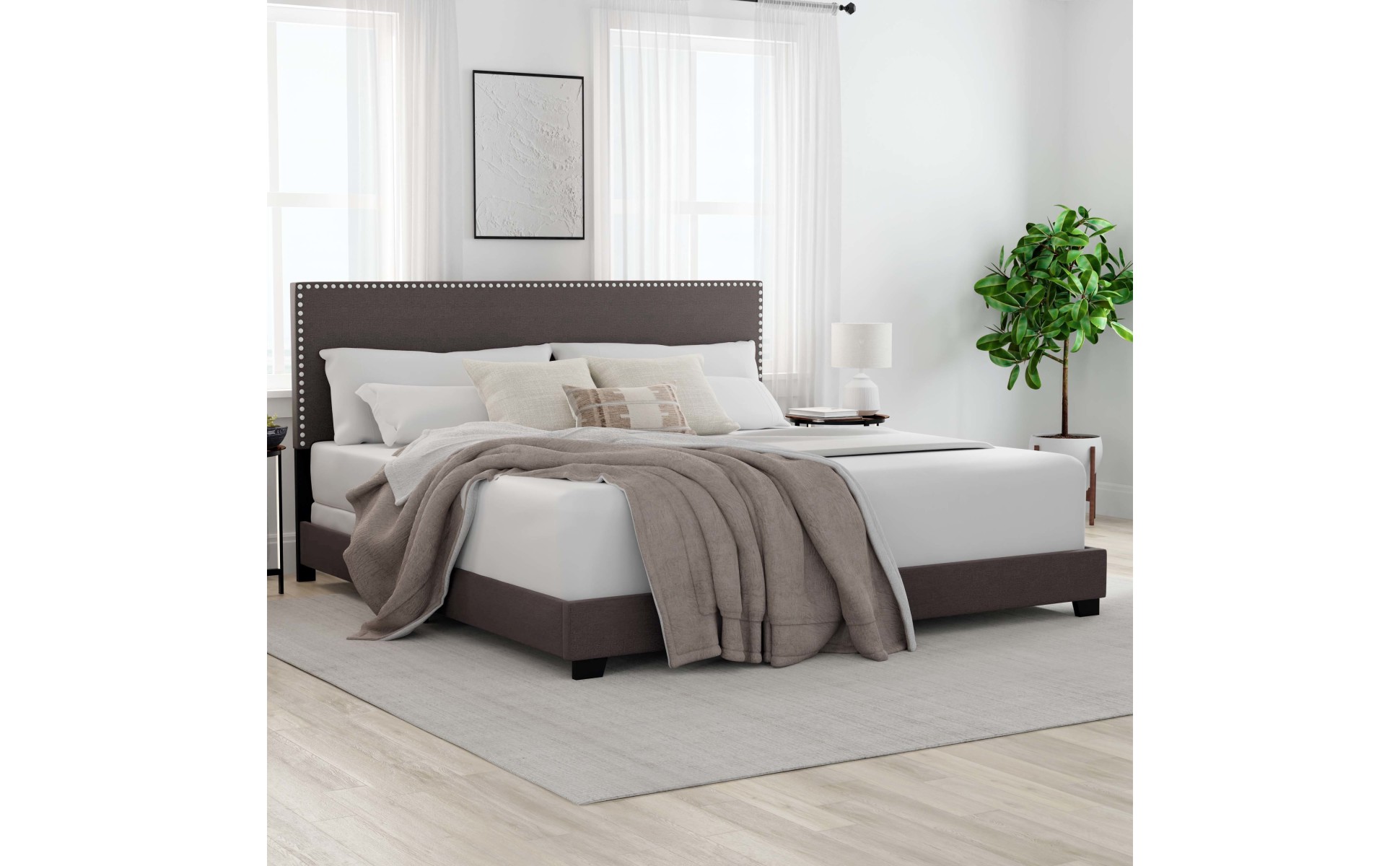 Willow Nailhead Trim Upholstered King Bed Charcoal Walmart