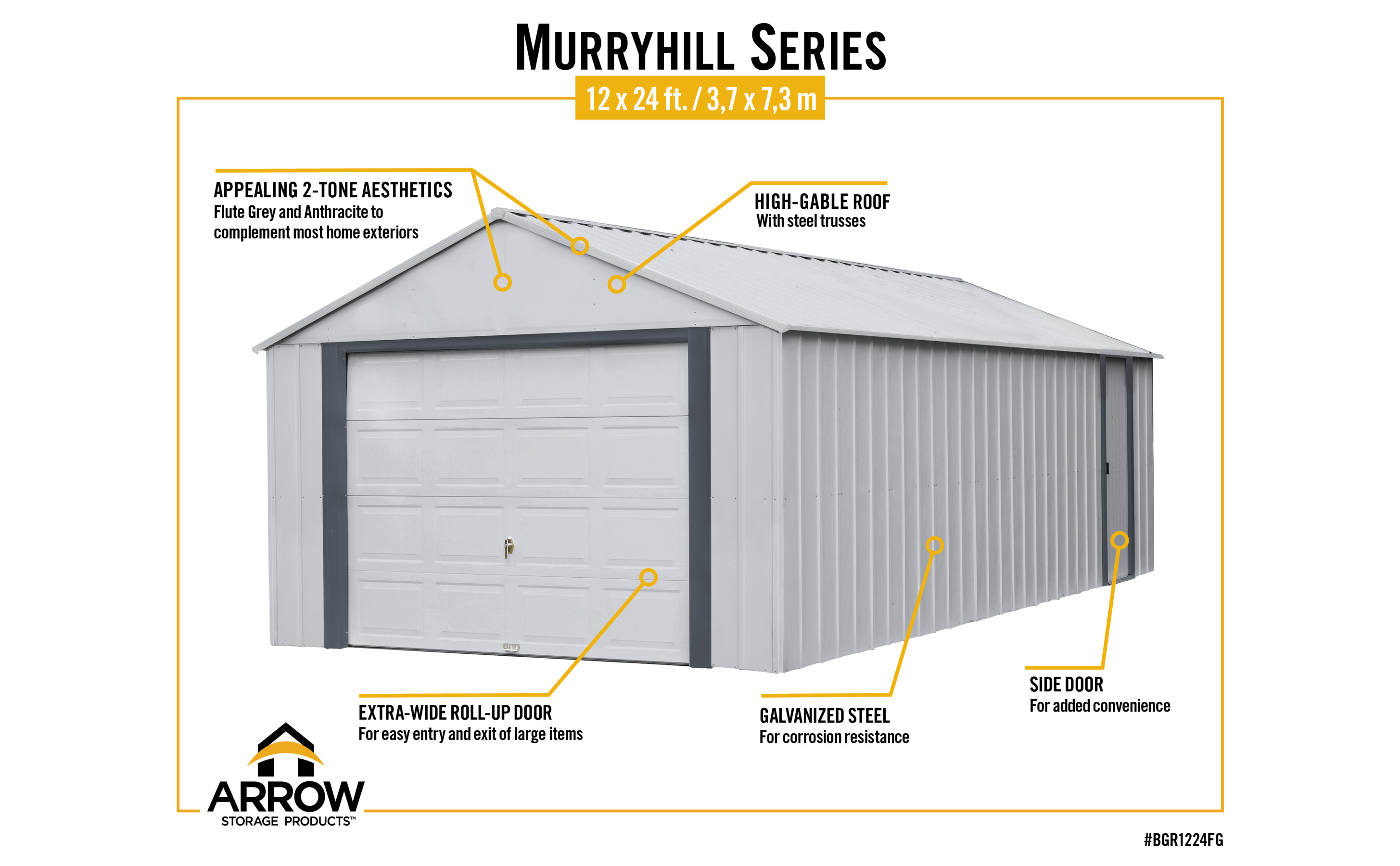 Arrow Murryhill Steel Garage Shed 12 x 24 ft. – Delightful Yard