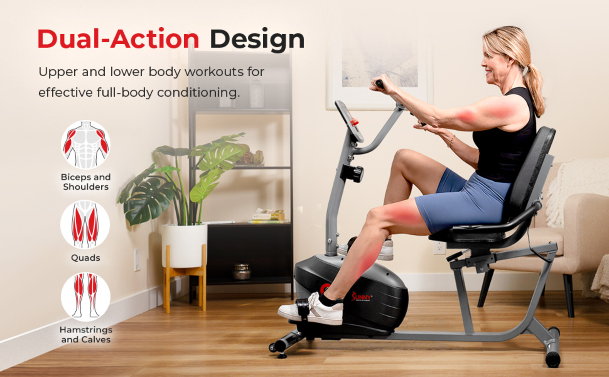 Sunny Health Fitness Magnetic Folding Recumbent Exercise Sunny Health