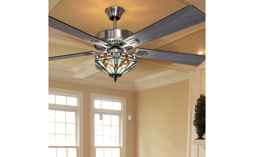 Mission Stained Glass Ceiling Fan Arts And Crafts Style Ceiling Fans