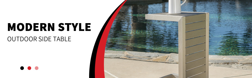 Noble House Valentina Grey Faux Rattan C-Shaped Outdoor Side Table ...