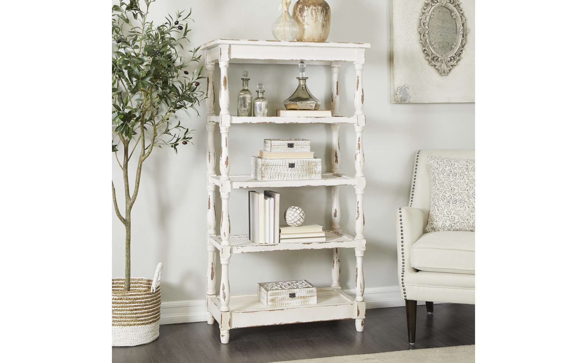 Distressed white ladder shelf store