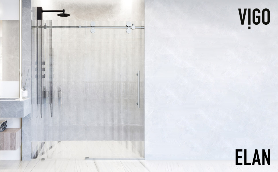 VIGO Elan 68 to 72 in. W x 74 in. H Sliding Frameless Shower Door in Stainless Steel with 3/8 in ...