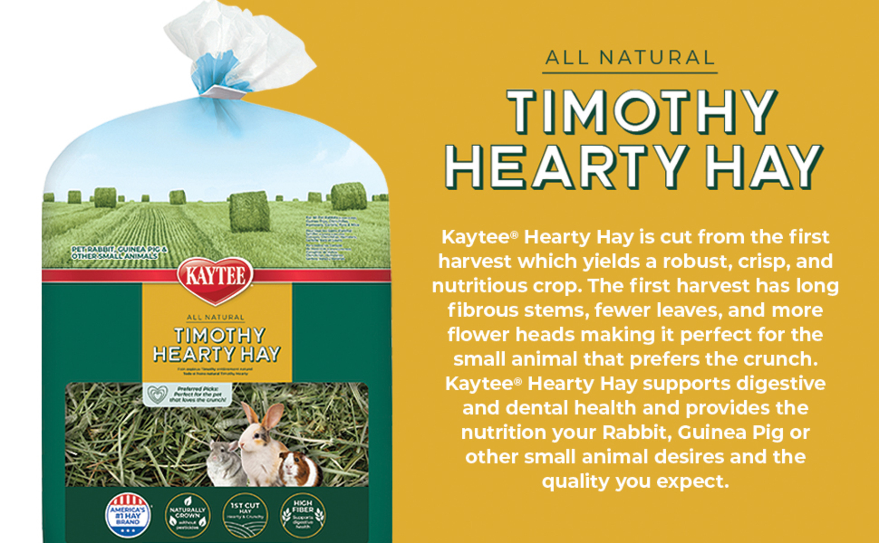 Kaytee Hearty Hay for Small Animals 48 oz High-Fiber & Crunchy