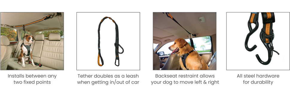 Kurgo Dog Car Zip Line & Leash System for Safe Travel