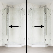 VIGO Verona 38 in. L x 38 in. W x 77 in. H Frameless Pivot Neo-angle Shower Enclosure Kit in ...