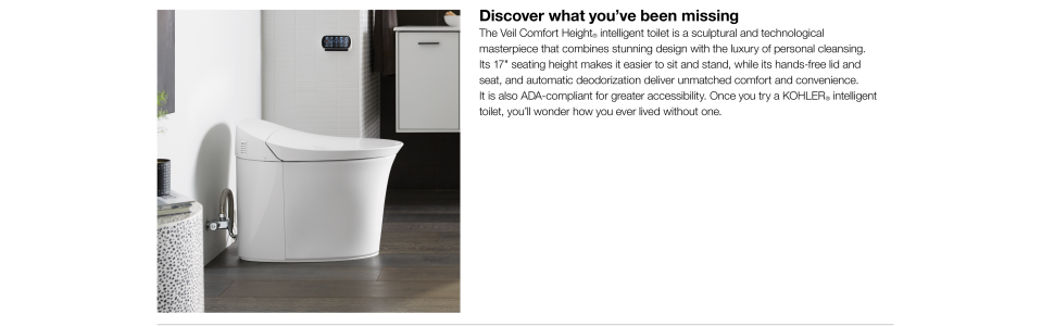 KOHLER Veil Comfort Height Intelligent 1-Piece 0.8 GPF Dual Flush ...