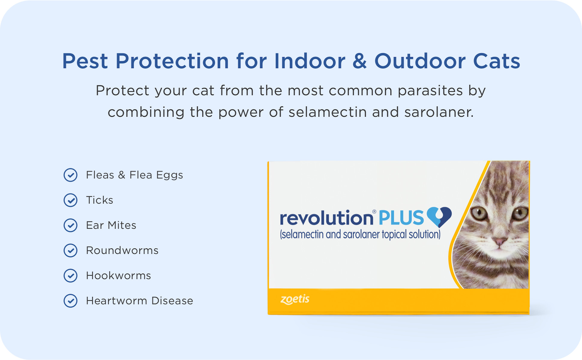 Sarolaner Cat Revolution Plus Cat 11.1 22 Lbs 6 Dose Pack – Humane