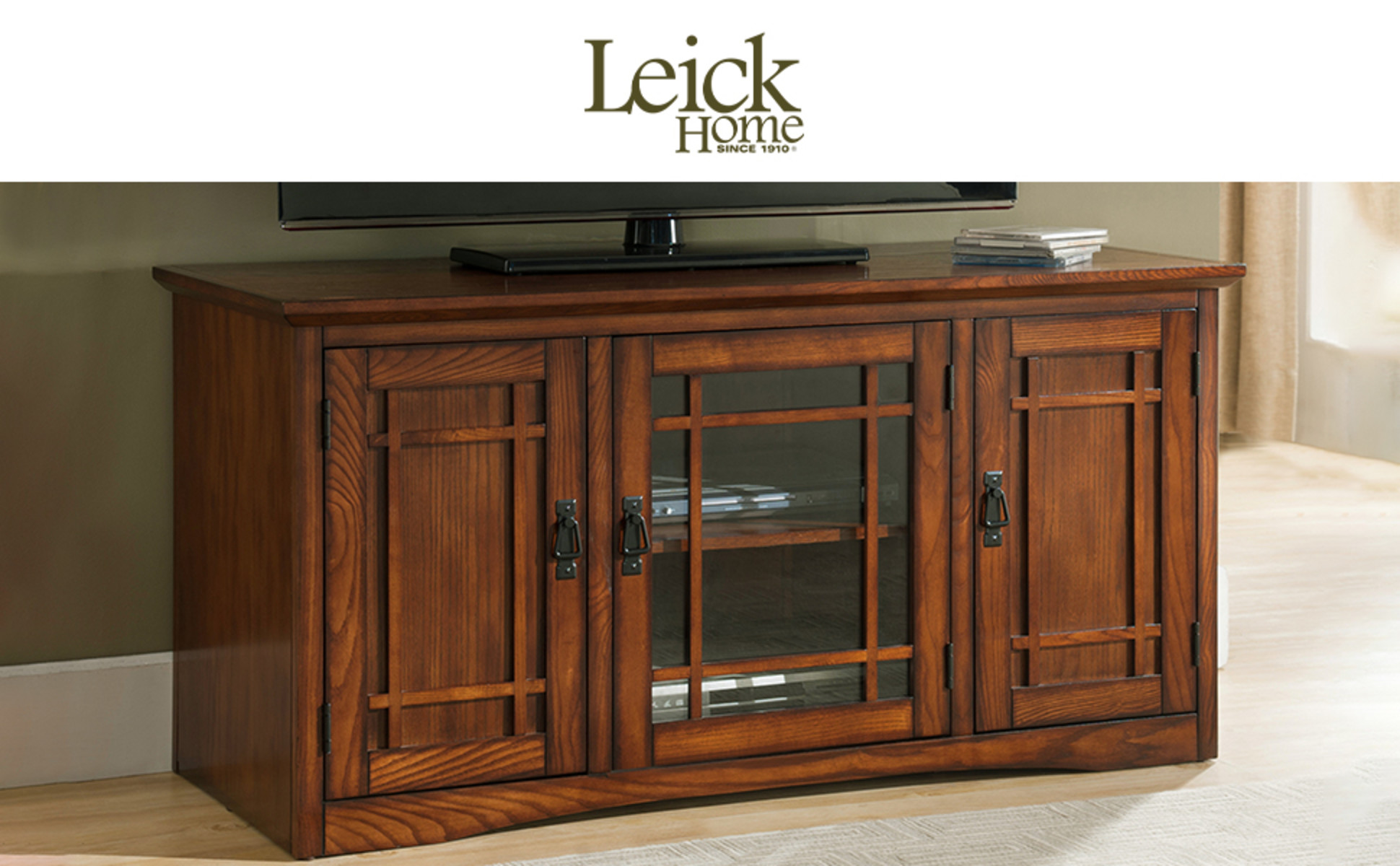 Free Shipping Leick Home Solid Wood Mission Oak TV Stand 55 Universal Console with Storage Shelves Entertainment Center Walmart Walmart